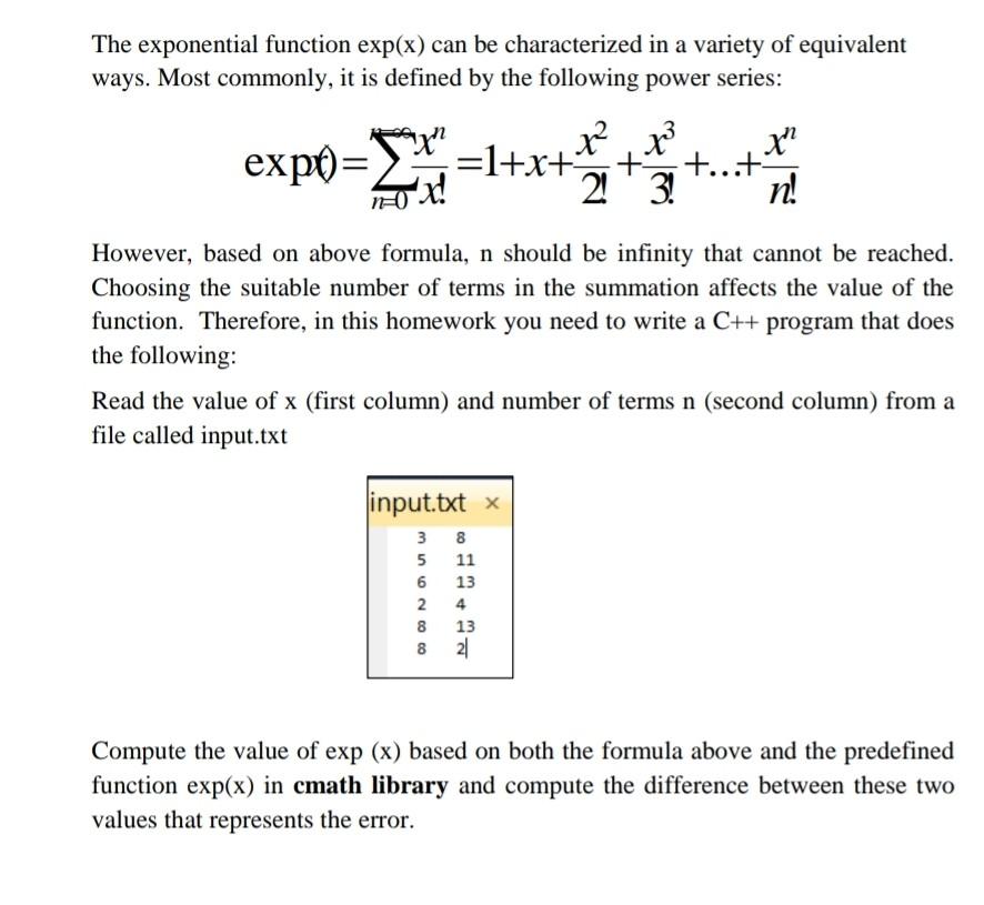 Solved The exponential function exp(x) can be characterized | Chegg.com