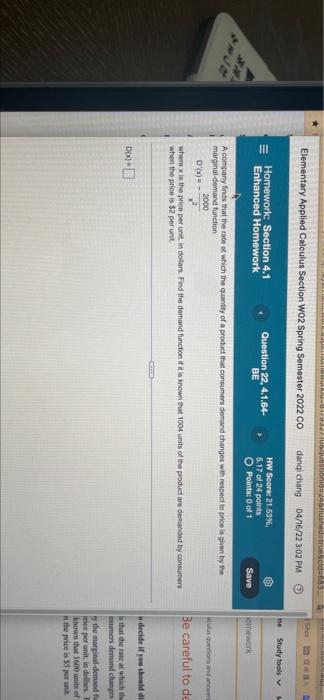 Solved 63 Elementary Applied Calculus Section WO2 Spring | Chegg.com