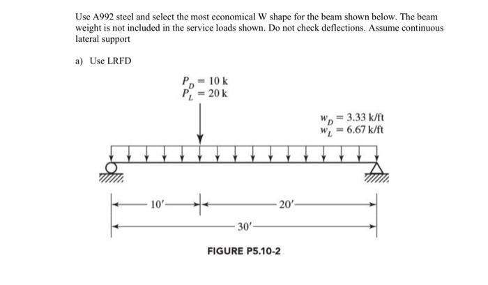 Solved Use A992 steel and select the most economical W shape | Chegg.com