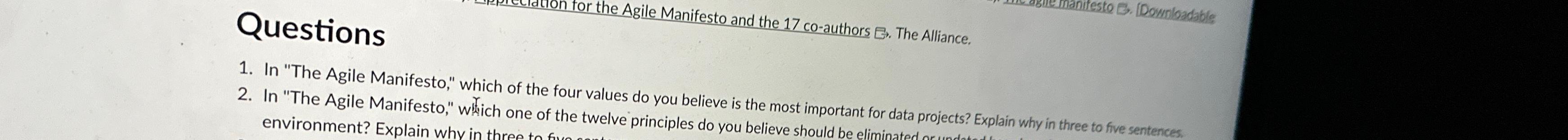 Solved QuestionsIn "The Agile Manifesto," which of the four | Chegg.com