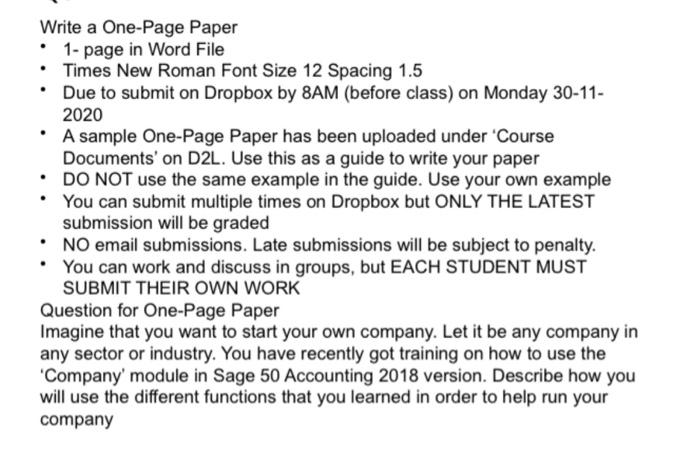 Solved Write a One-Page Paper • 1- page in Word File • Times | Chegg.com