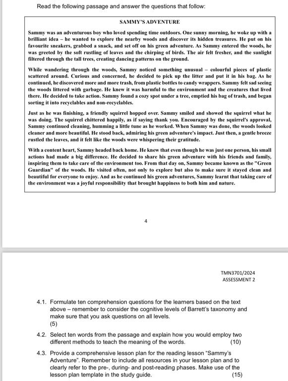 Solved Read the following passage and answer the questions | Chegg.com