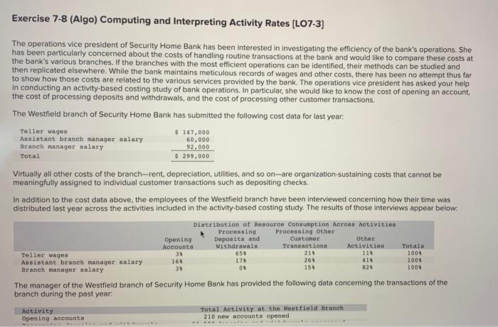 Solved Exercise 7-8 (Algo) Computing and Interpreting | Chegg.com