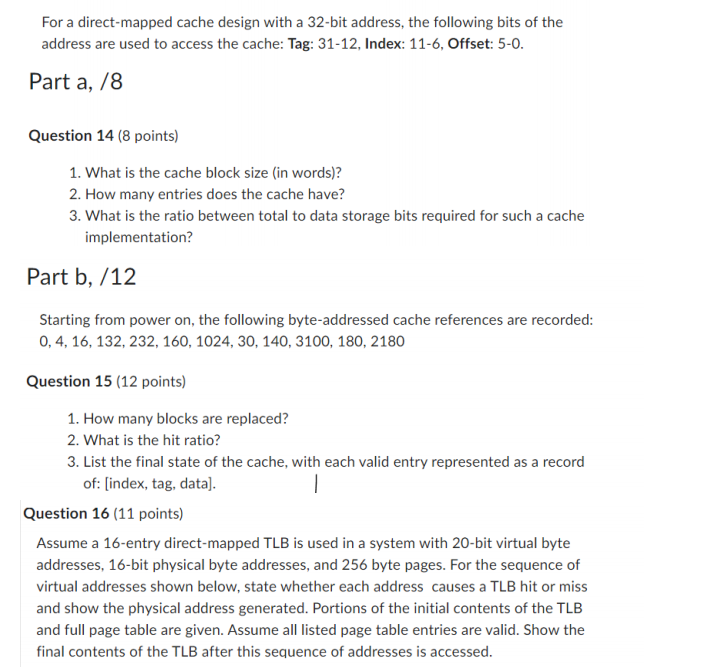 Solved 3. ﻿For a direct-mapped cache design with a 32-bit | Chegg.com