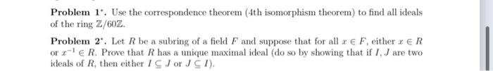 Solved Problem 1*. Use the correspondence theorem (4th | Chegg.com
