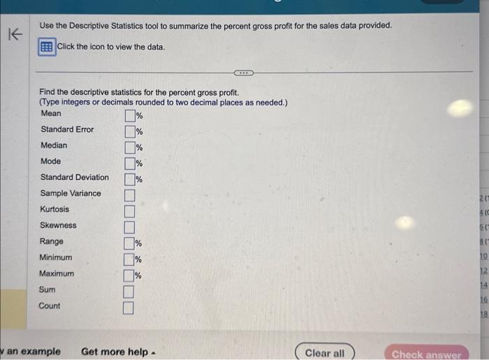 Solved Sales data Use the Descriptive Statistics tool to | Chegg.com