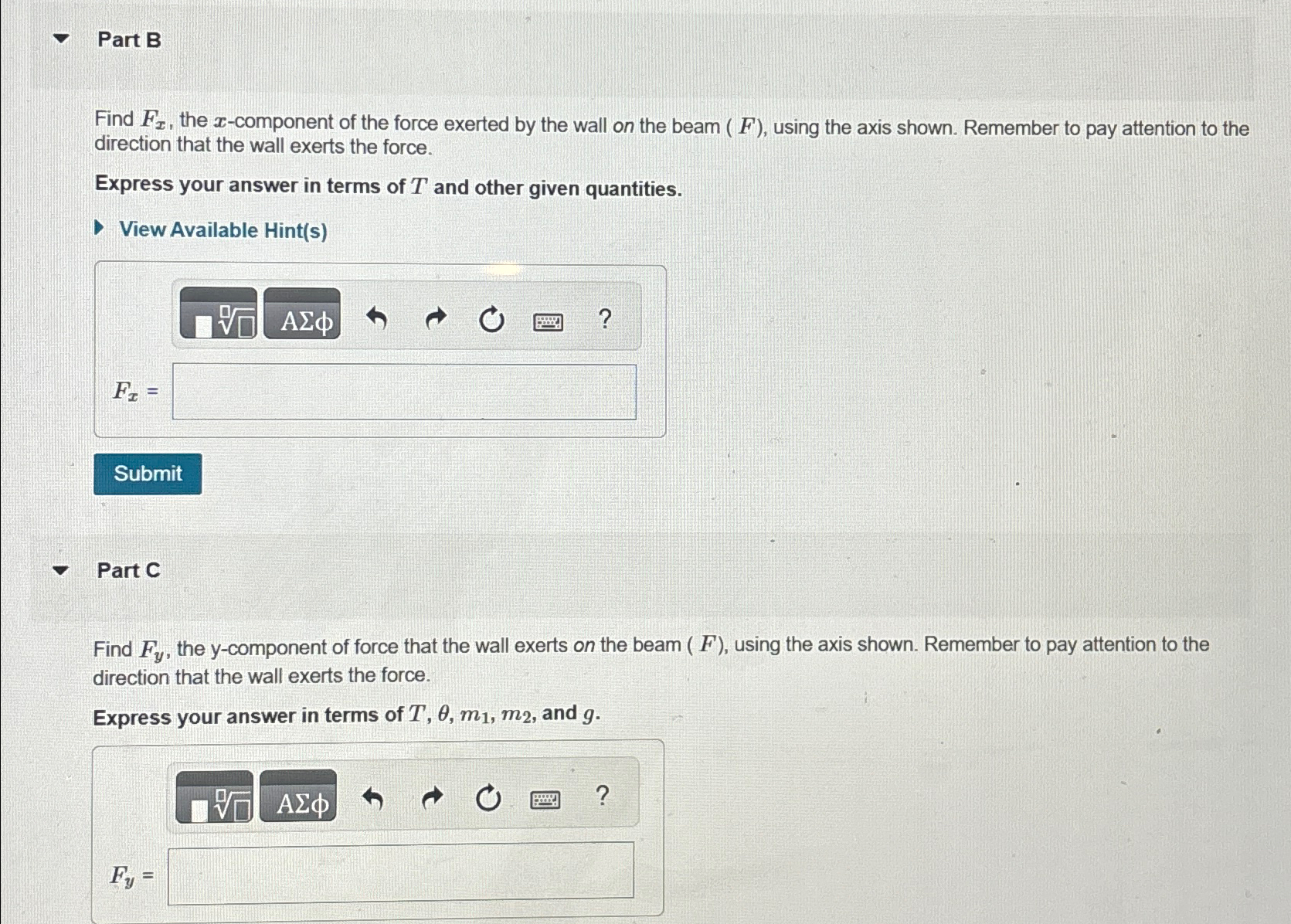 Solved Part BFind Fx, ﻿the x-component of the force exerted | Chegg.com