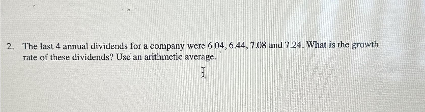 Solved The last 4 ﻿annual dividends for a company were | Chegg.com