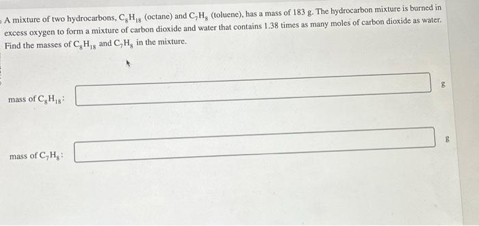 Solved A mixture of two hydrocarbons, C8H18 (octane) and | Chegg.com