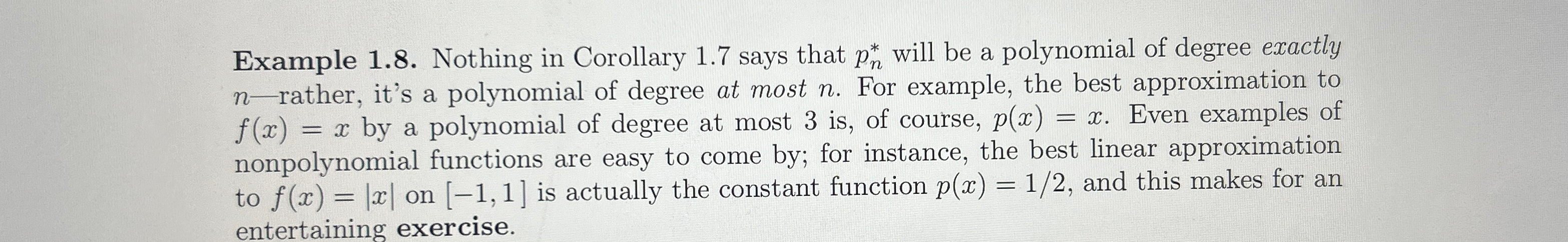 Solved Example 1.8. ﻿ For example, the best approximation to | Chegg.com