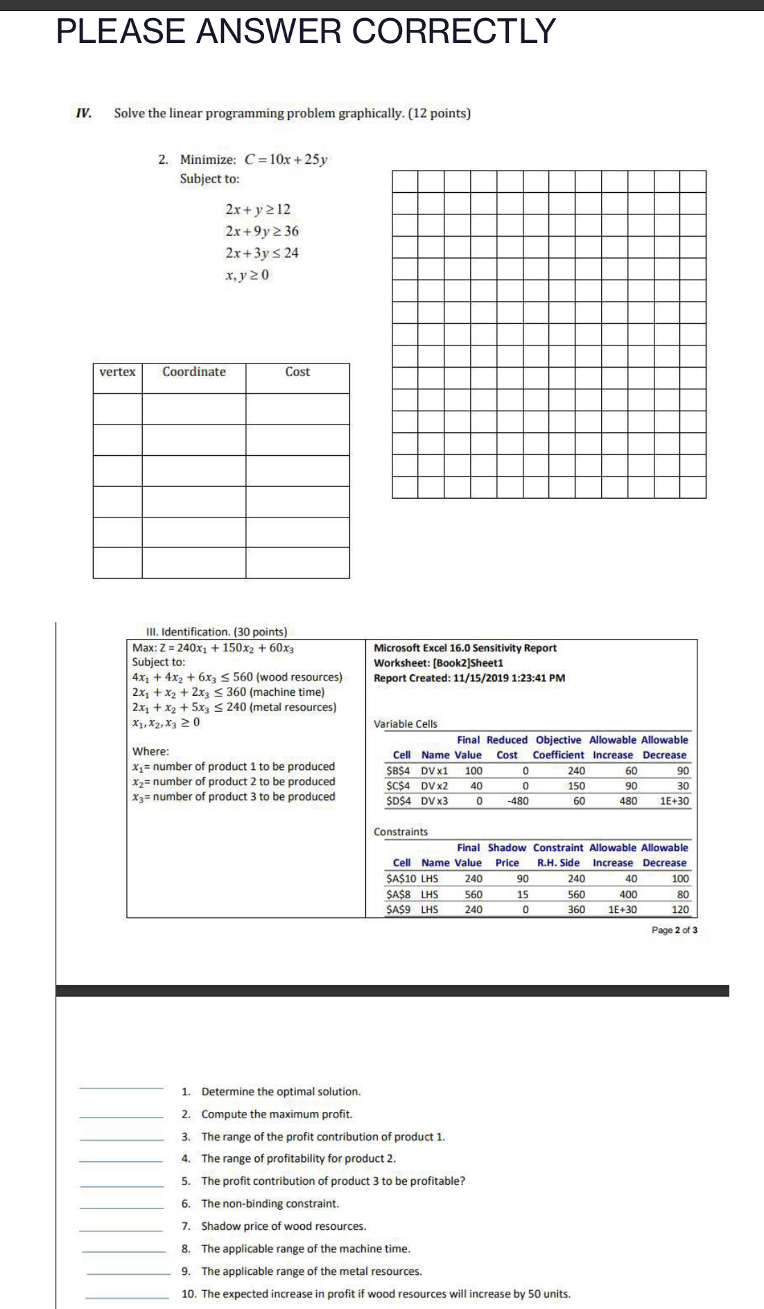 Solved PLEASE ANSWER CORRECTLYIV. ﻿Solve the linear | Chegg.com