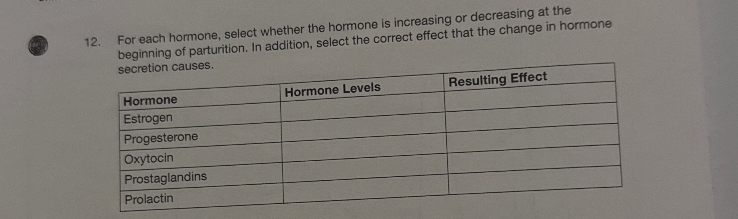 Solved For each hormone, select whether the hormone is | Chegg.com