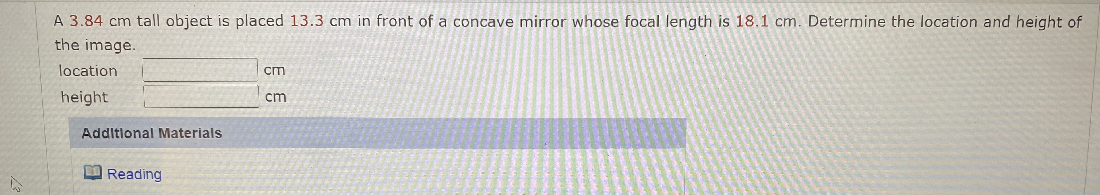 Solved A 3.84 ﻿cm tall object is placed 13.3 ﻿cm in front of | Chegg.com