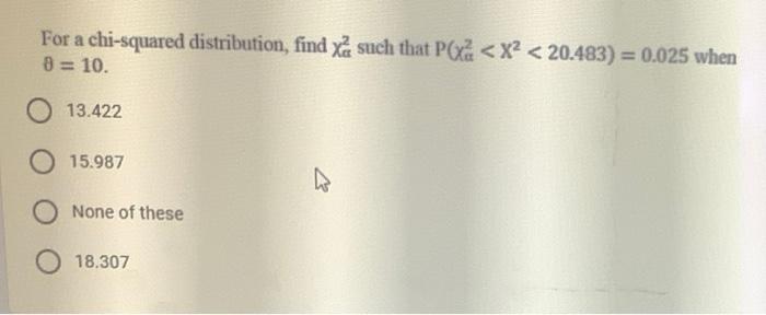 Solved For a chi-squared distribution, find a such that P(xã | Chegg.com