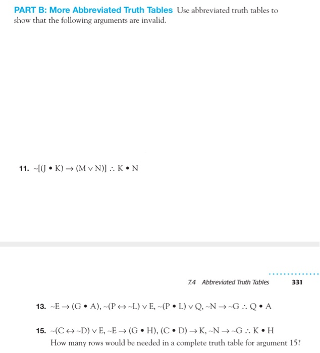 Solved PART A: Abbreviated Truth Tables Use abbreviated | Chegg.com