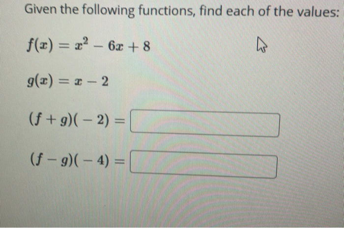Solved Given the following functions, find each of the | Chegg.com