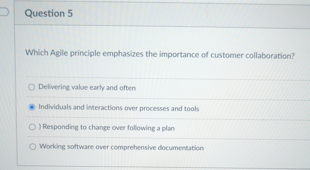 Solved Question 5Which Agile principle emphasizes the | Chegg.com