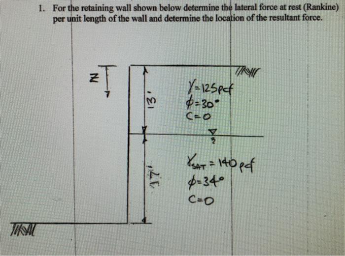 Solved 1. For the retaining wall shown below determine the | Chegg.com