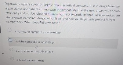 Solved Fujisawa is Japan's seventh-largest pharmaceutical | Chegg.com