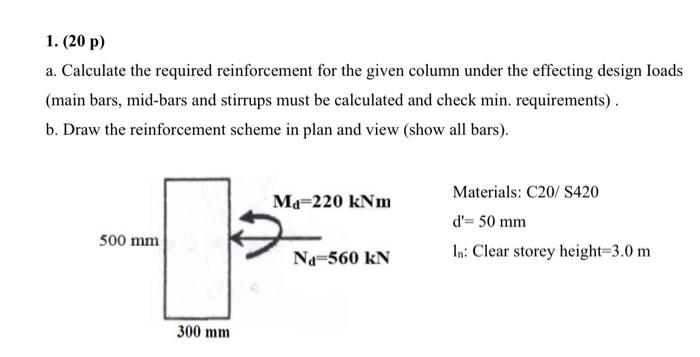 Solved 1. (20 p) a. Calculate the required reinforcement for | Chegg.com