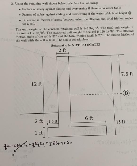 Solved 2. Using the retaining wall shown below, calculate | Chegg.com
