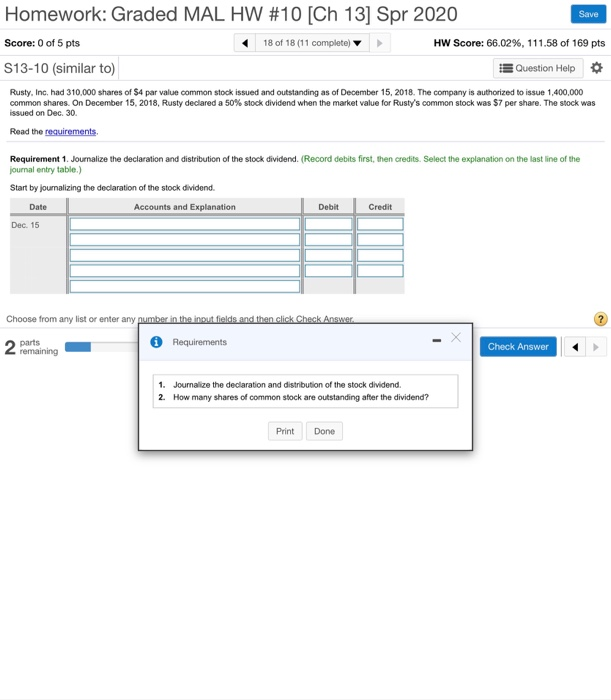 Solved Homework: Graded MAL HW #10 [Ch 13] Spr 2020 Save | Chegg.com
