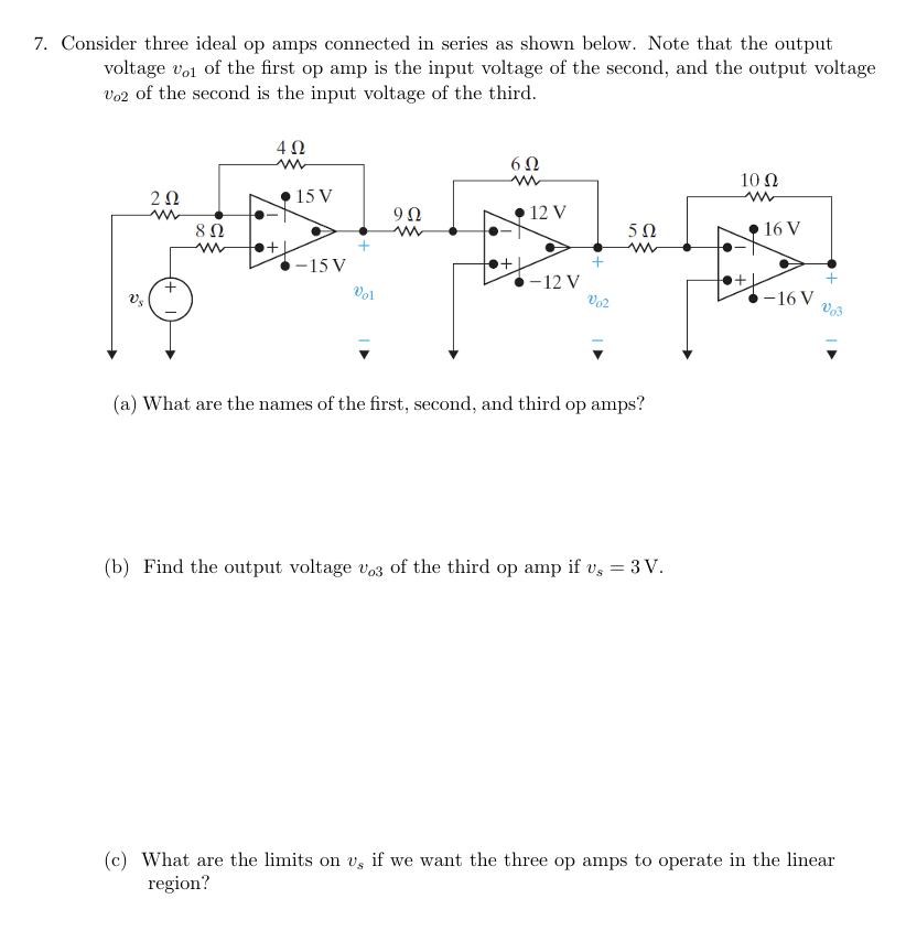 Solved Consider three ideal op amps connected in series as | Chegg.com