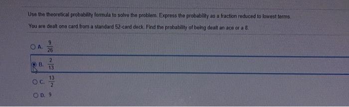 Solved Use the theoretical probability formula to solve the | Chegg.com