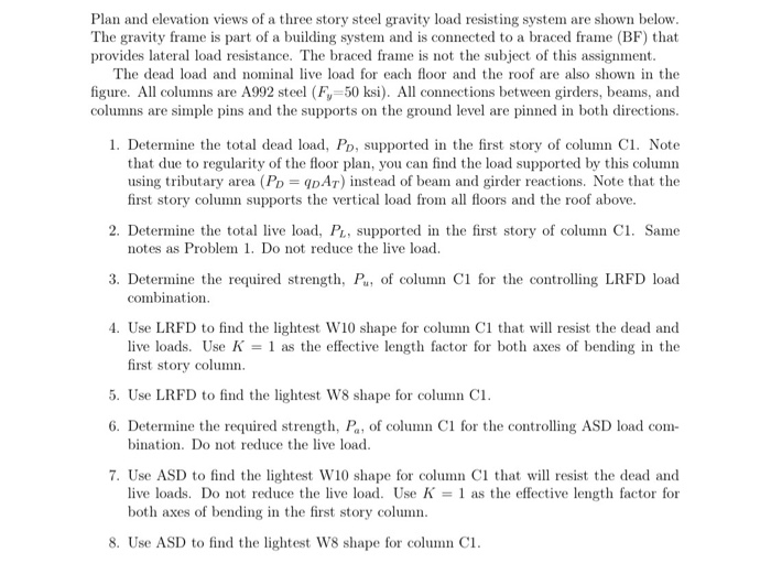 Solved Plan and elevation views of a three story steel | Chegg.com