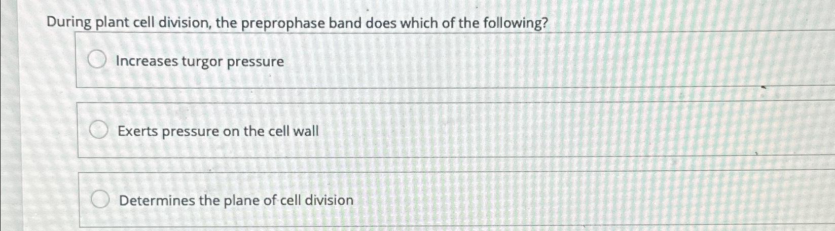 Solved During plant cell division, the preprophase band does | Chegg.com