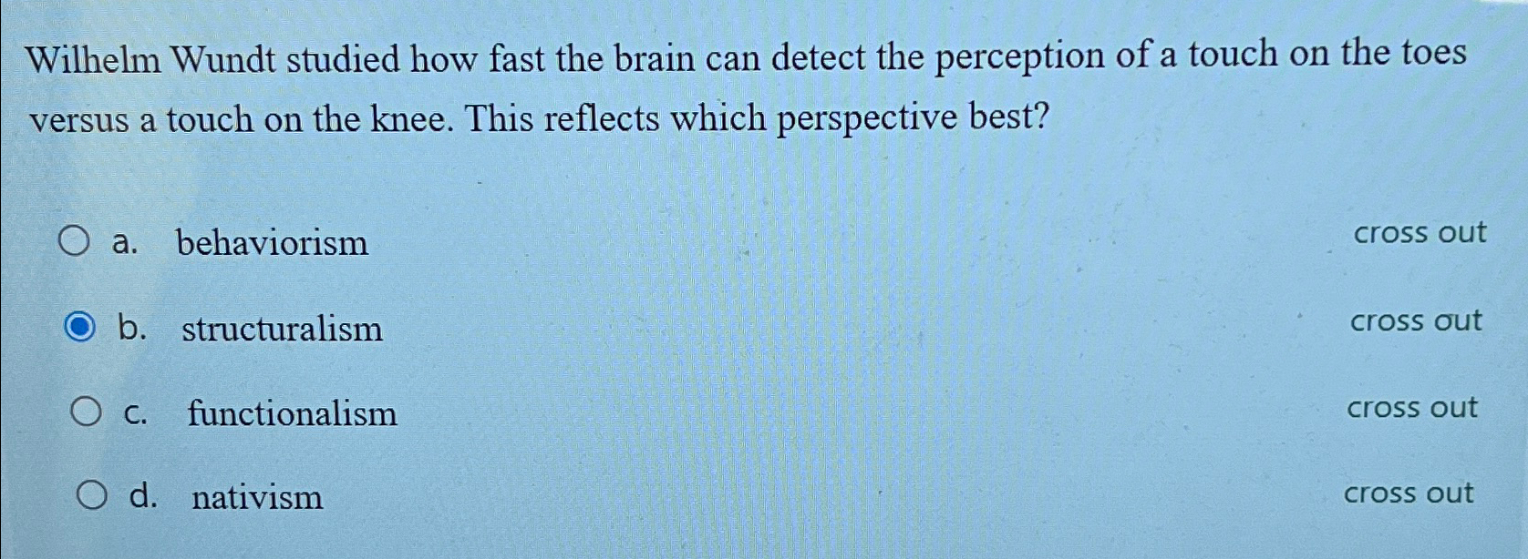 Solved Wilhelm Wundt studied how fast the brain can detect | Chegg.com
