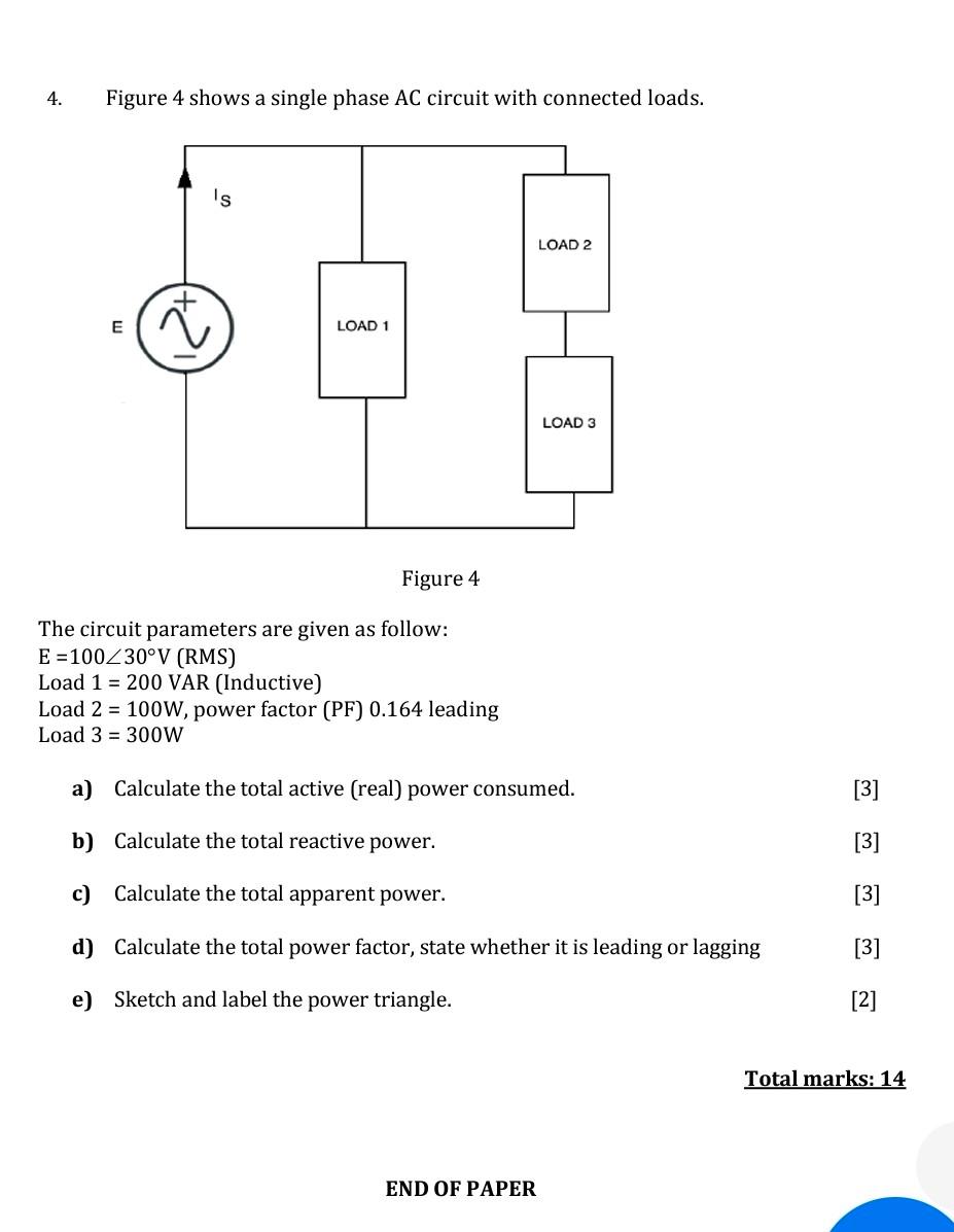 Solved 4. Figure 4 shows a single phase AC circuit with | Chegg.com
