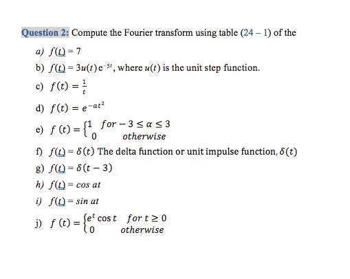 Solved Question 2: Compute the Fourier transform using table | Chegg.com