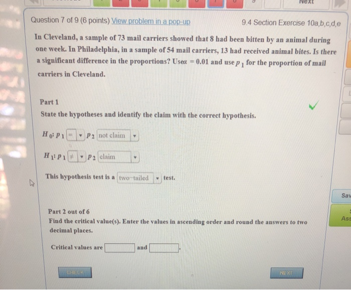 Solved Question 7 of 9 (6 points) View problem in a pop-up | Chegg.com