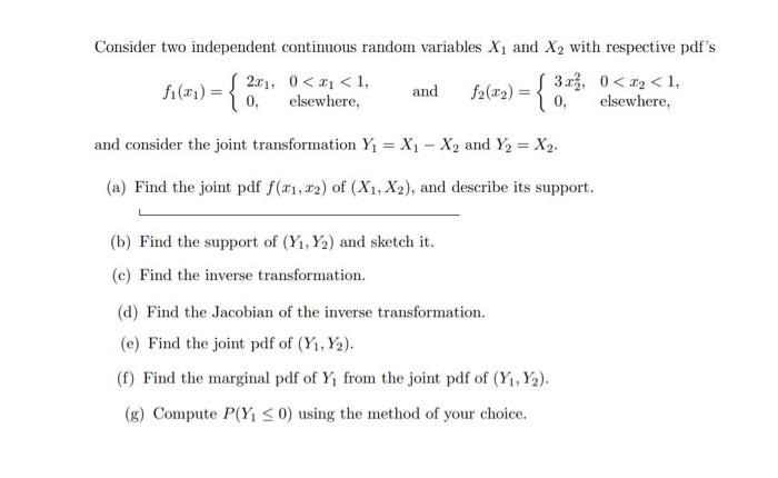 Solved Consider two independent continuous random variables | Chegg.com