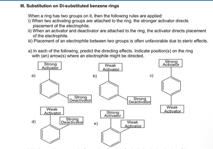 Solved III. Substitution on Di-substituted benzene rings | Chegg.com