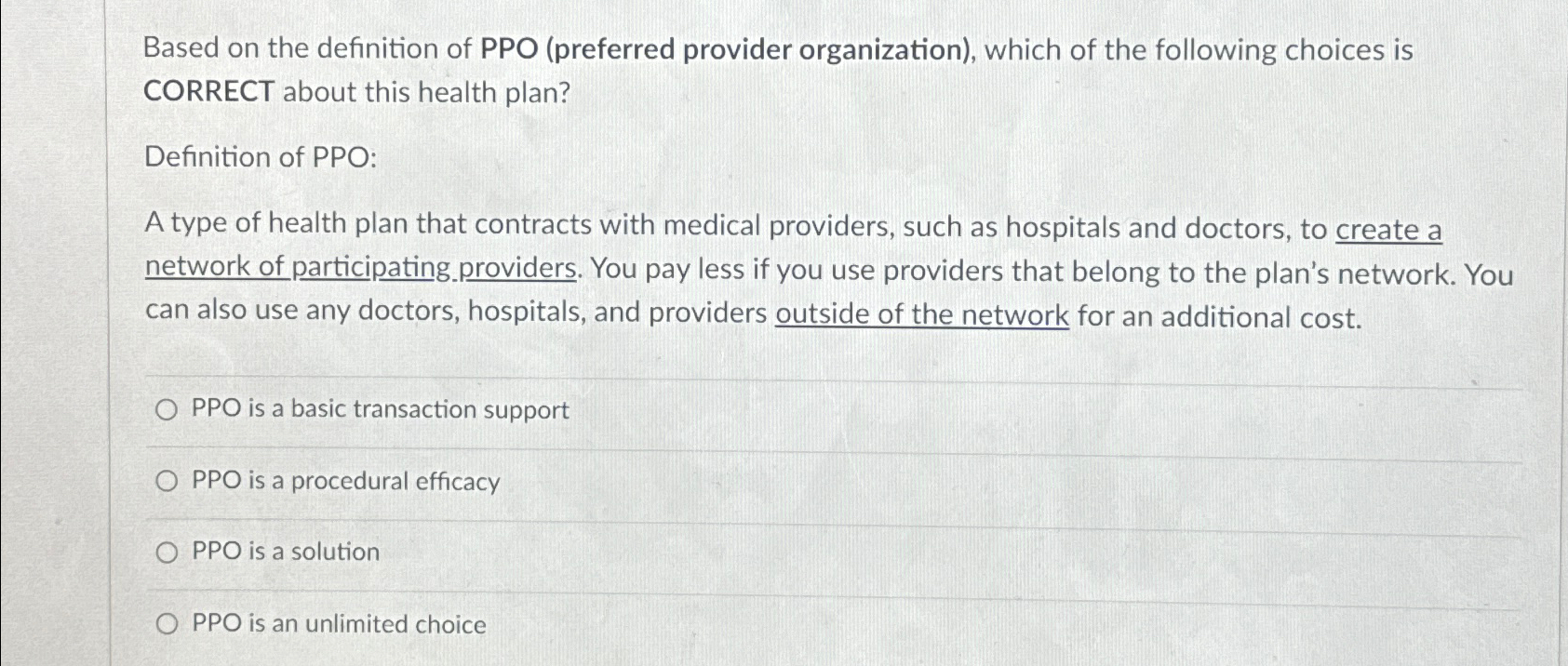 Solved Based on the definition of PPO (preferred provider | Chegg.com