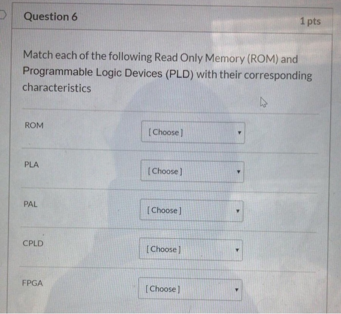 Solved 1 pts Question 6 Match each of the following Read | Chegg.com