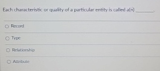 Solved Each characteristic of quality of a particular entity | Chegg.com