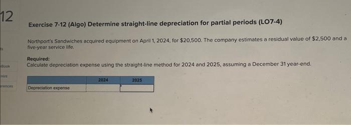 Solved Exercise 7-12 (Algo) Determine straight-line | Chegg.com