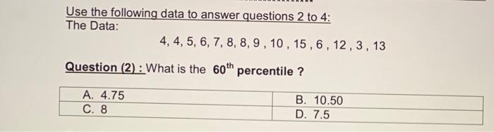 Solved Use the following data to answer questions 2 to 4: | Chegg.com