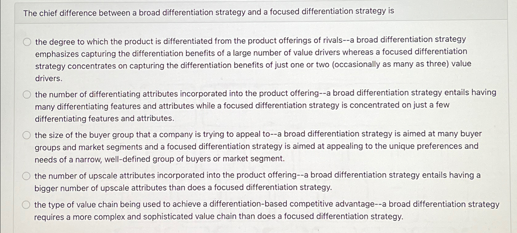 Solved The chief difference between a broad differentiation | Chegg.com