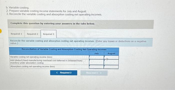 Solved Prepare variable costing income statements for July | Chegg.com