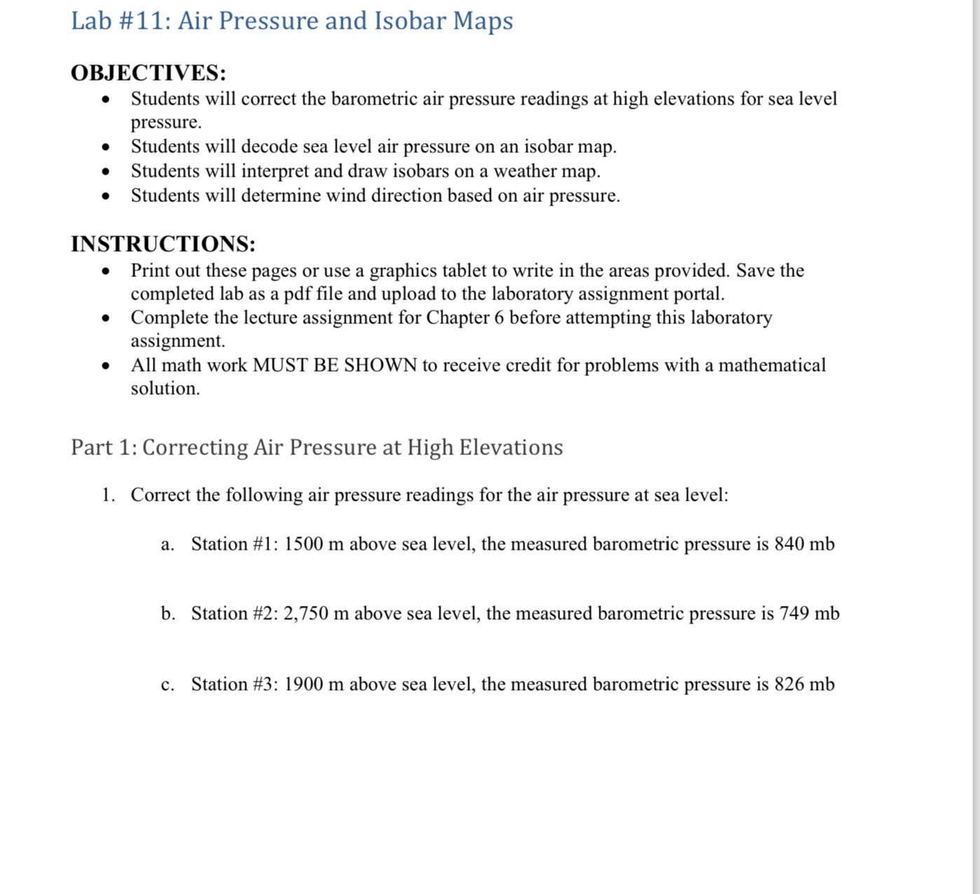 Solved Lab #11: Air Pressure and Isobar | Chegg.com