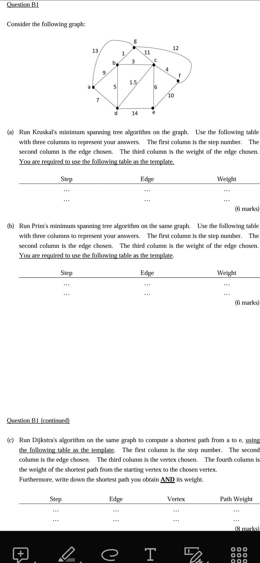 Solved Consider the following graph: (a) Run Kruskal's | Chegg.com