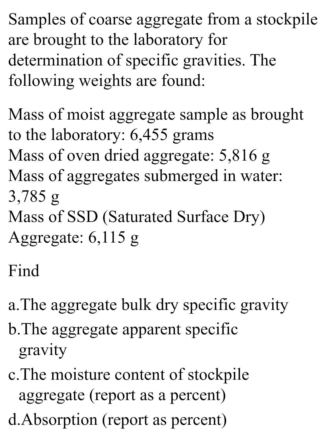 Solved Samples of coarse aggregate from a stockpile are | Chegg.com