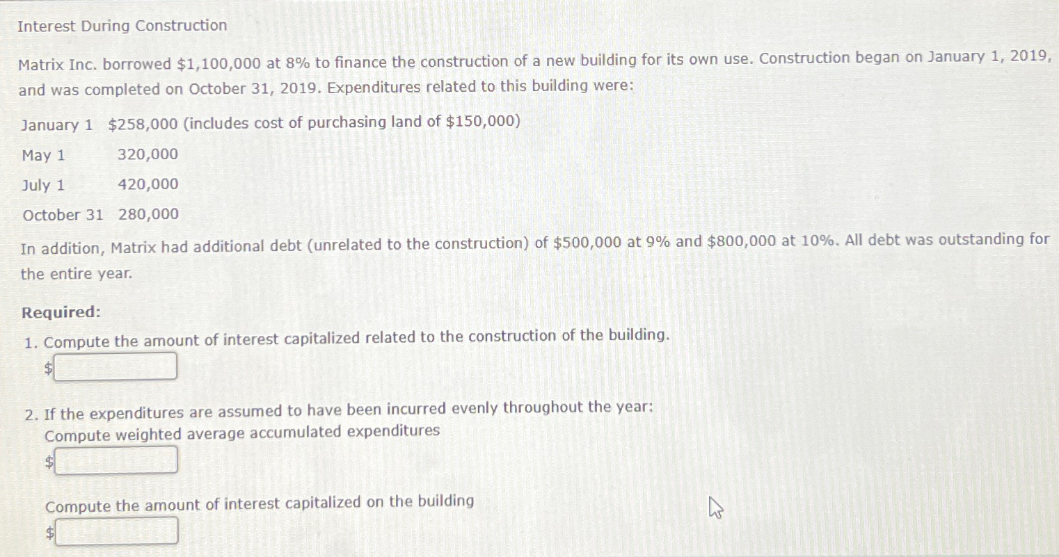Solved Interest During ConstructionMatrix Inc. borrowed | Chegg.com