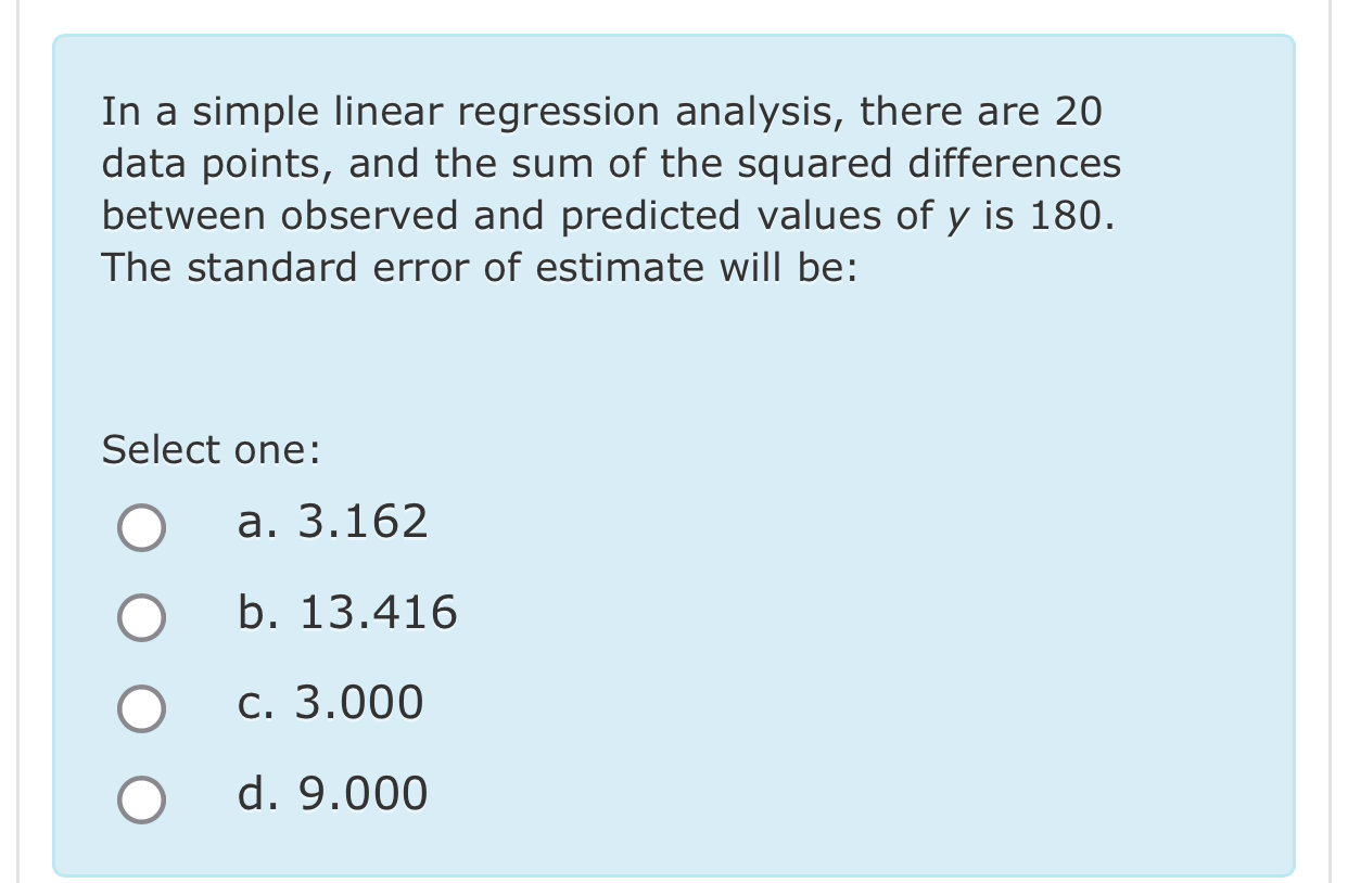 Solved In a simple linear regression analysis, there are 20 | Chegg.com