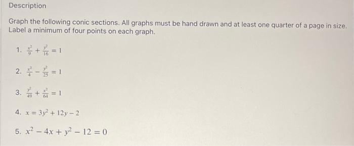 Solved Graph the following conic sections. All graphs must | Chegg.com