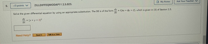 Solved - 13 points ZILLDIFFEQMODAP11 2.5.023. My Notes Ask | Chegg.com